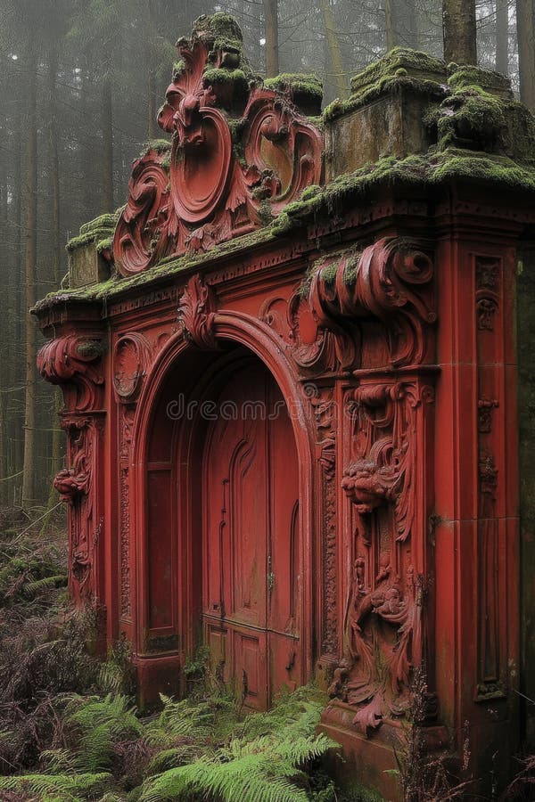 Red Stone Structure Overgrown Intricate Carvings Stock Photos - Free ...