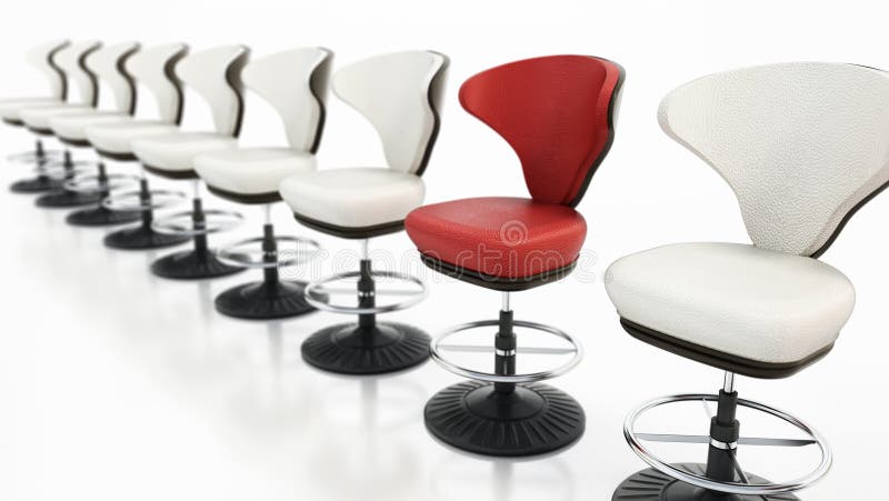 Red Stool Stands Out among White Ones. 3D Illustration Stock ...
