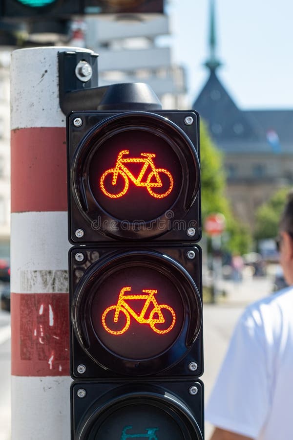 Red Stop Bicycle Traffic Light Sign Stock Photo - Image of danger ...