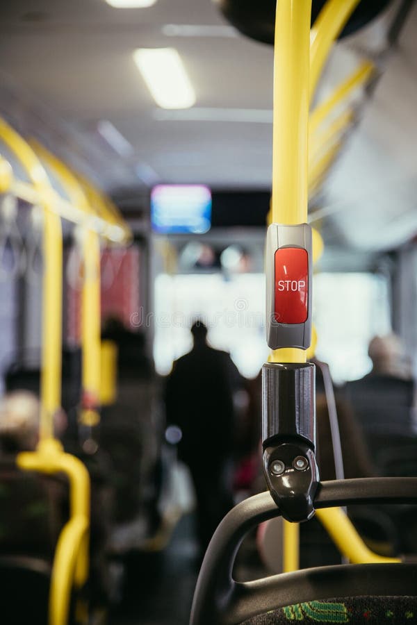 Red Stop Button in a Bus, Commuting, Public Transport Stock Photo ...