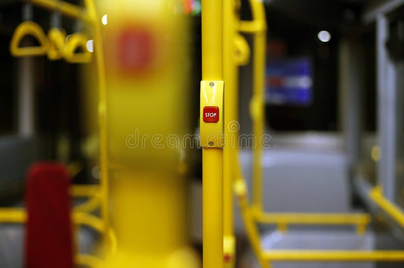 Red Stop Button Inside Double Decker Bus in London Stock Image - Image ...
