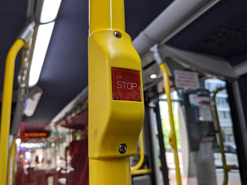 A Red `Stop` Button Inside a Metro Bus in Seattle Stock Photo - Image ...