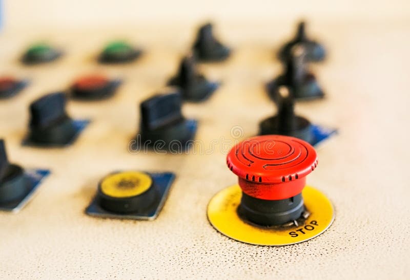 Red Stop Button on the Machine Control Stock Image - Image of ...