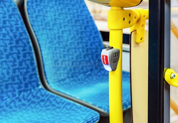 Red Stop Button in Public Transport. Bus Stop Button at the Request of ...
