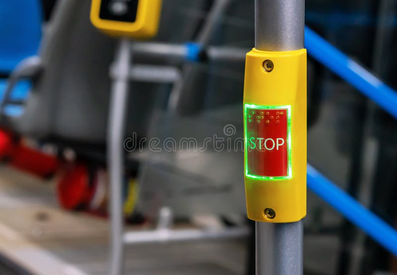 Red Stop Button in Public Transport. Bus Stop Button at the Request of ...