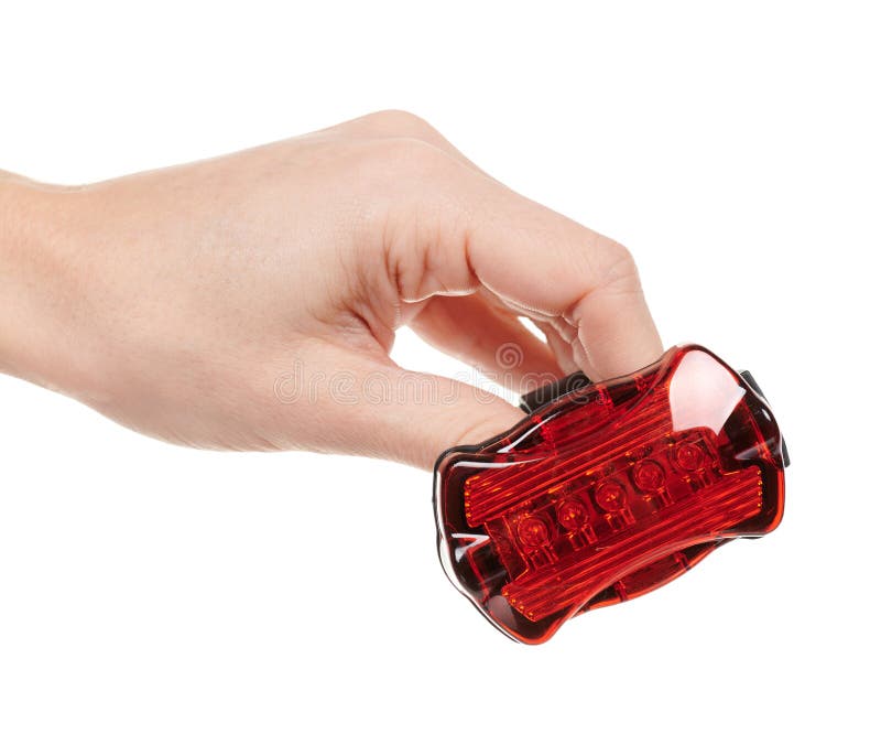 Hand with Red Stop Light for Bicycle Isolated on White Background Stock ...