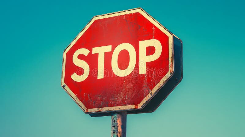 Red Stop Sign Against a Blue Sky Backdrop. Stock Photo - Image of sign ...
