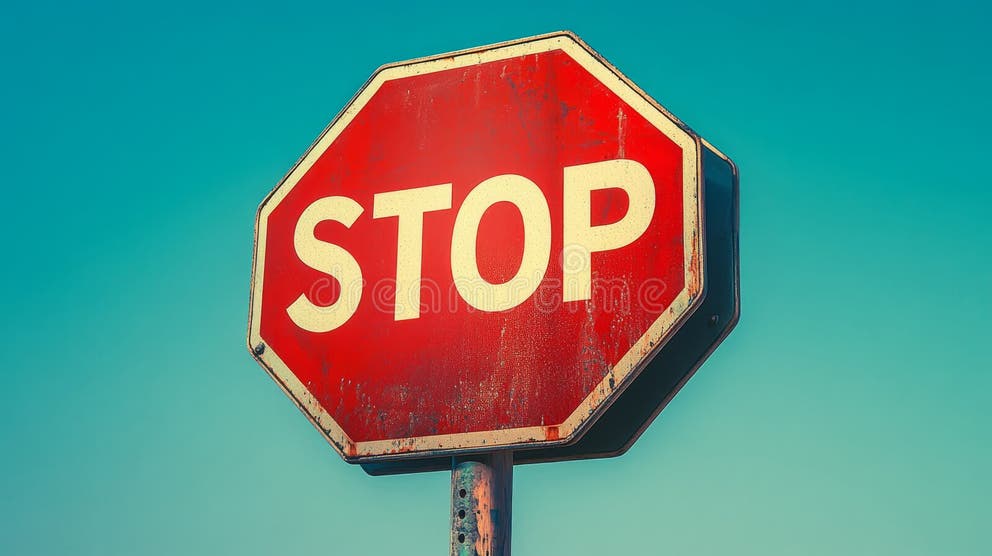 Red Stop Sign Against a Blue Sky Backdrop. Stock Photo - Image of sign ...