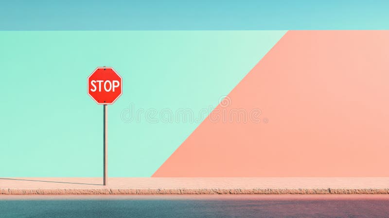 Red Stop Sign Against Retro Blue Color Sky Background Stock ...