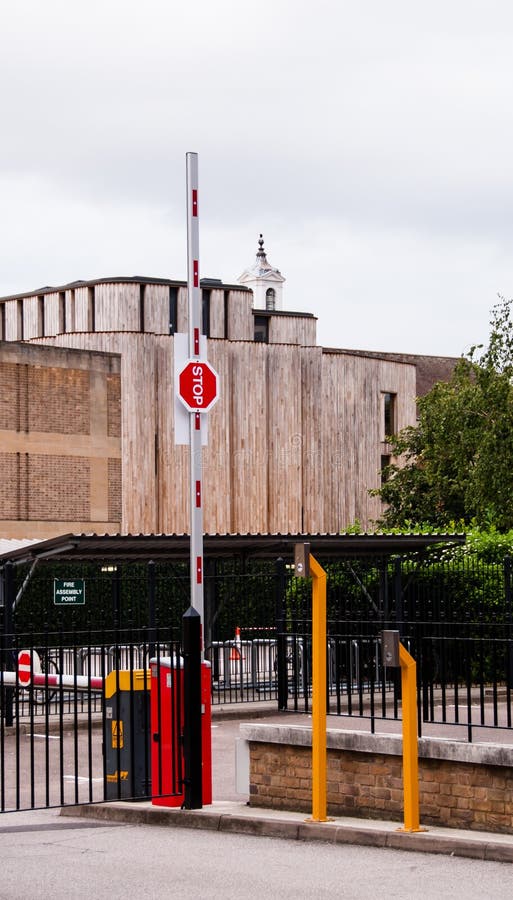 A Red Stop Sign on a Barrier Stock Photo - Image of open, barricade ...