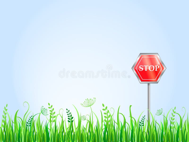 Red Stop Sign on Grass Meadow Stock Vector - Illustration of ...