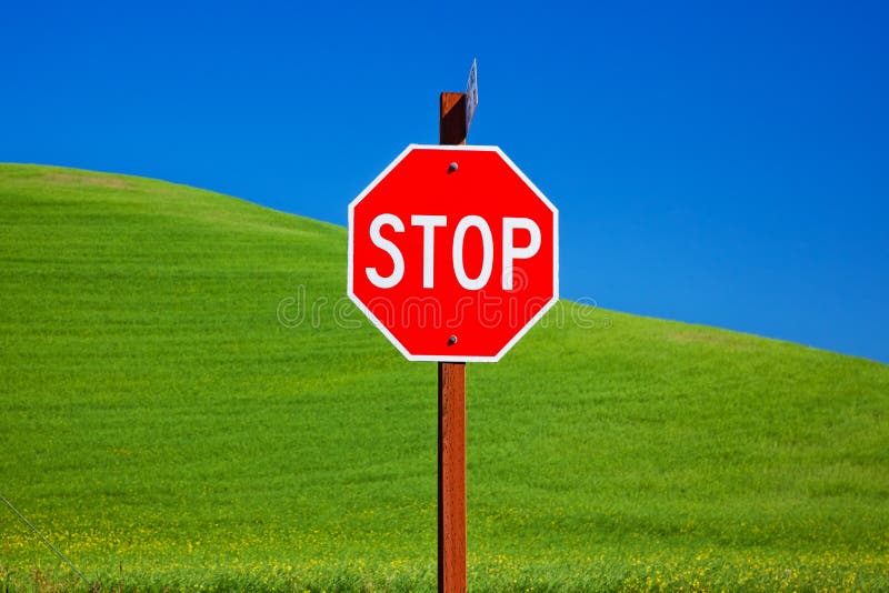 Red Stop Sign Green Grass Palouse Washington Stock Photo - Image of ...