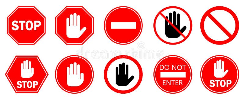 Red STOP Sign Isolated. Vector Stop Hand Signs Stock Illustration ...