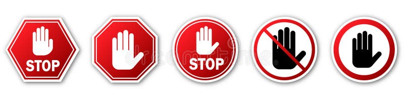 Red STOP Sign Isolated. Vector Stop Hand Signs Stock Illustration ...