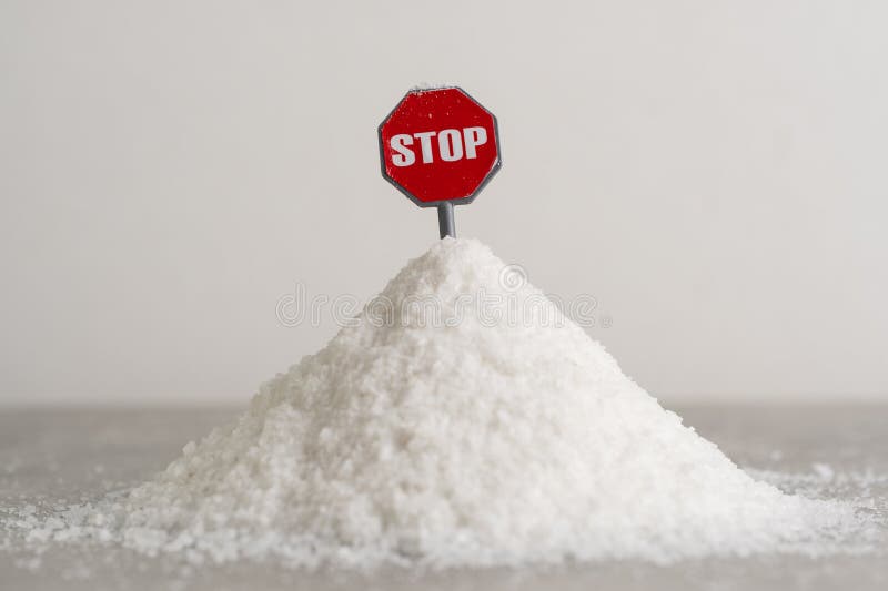 Red Stop Sign on Pile of White Salt. Concept of Giving Up Salt Stock ...