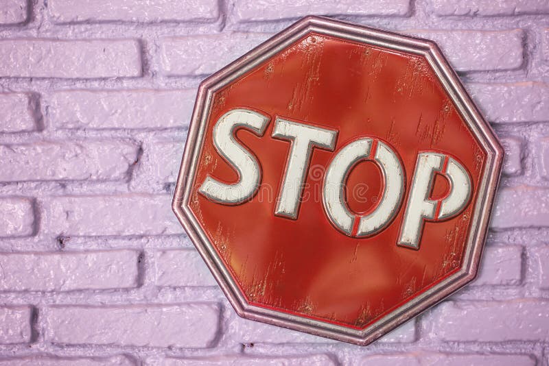Red Stop Sign on the Pink Wall Stock Image - Image of park, people ...