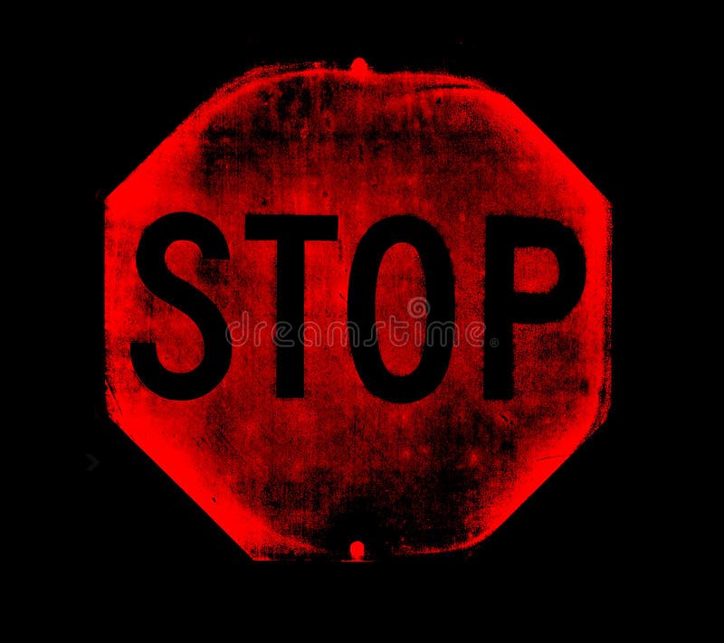 Red Stop Sign. a Worn and Damaged Stop Sign on a Black Background Stock ...