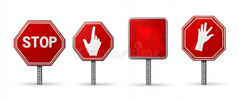Red Stop Signs Collection Stop Hand Pointer Blank Stock Illustration ...