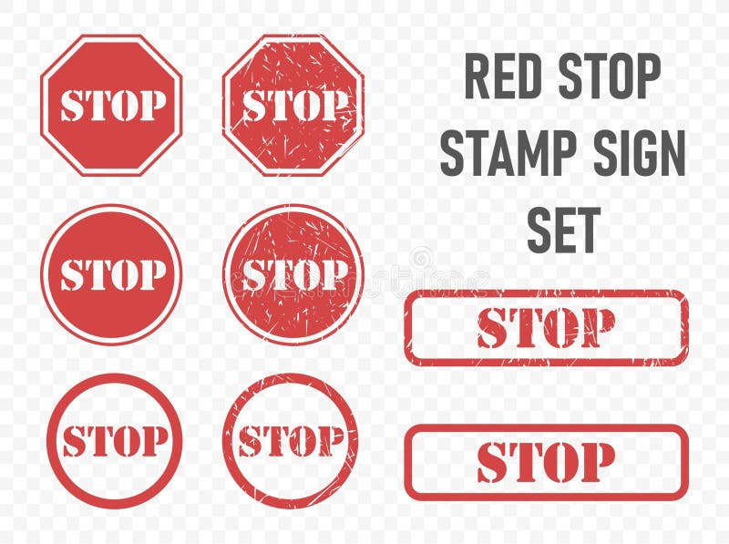 Red Stop Stamp Vector Sign Set Grunge Style Stock Vector - Illustration ...