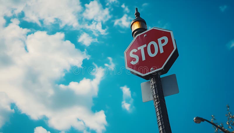 Red Stop Traffic Sign STOP on Blue Sky Background Stock Photo - Image ...