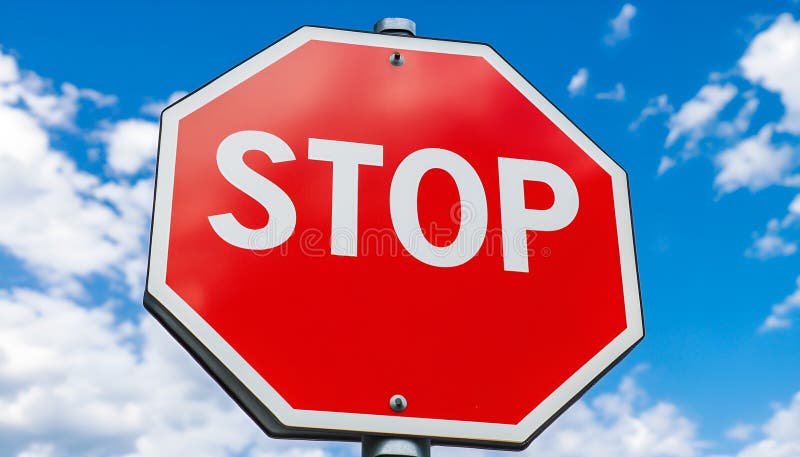Red Stop Traffic Sign STOP on Blue Sky Background Stock Image - Image ...