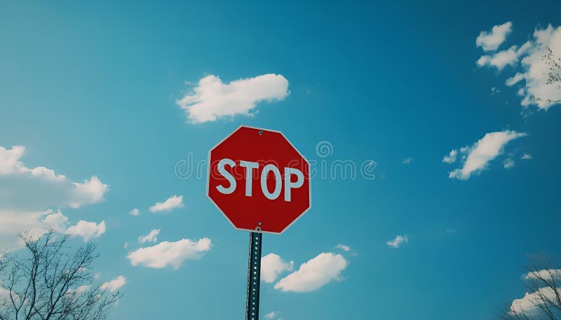 Red Stop Traffic Sign STOP on Blue Sky Background Stock Image - Image ...