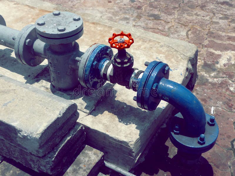 Red Stop Valve with Blue Pipeline System Stock Image - Image of pipes ...