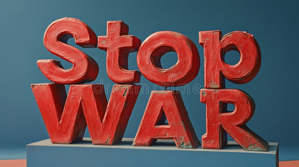 Red Stop War Letters Against a Blue Background in a Studio Setting ...