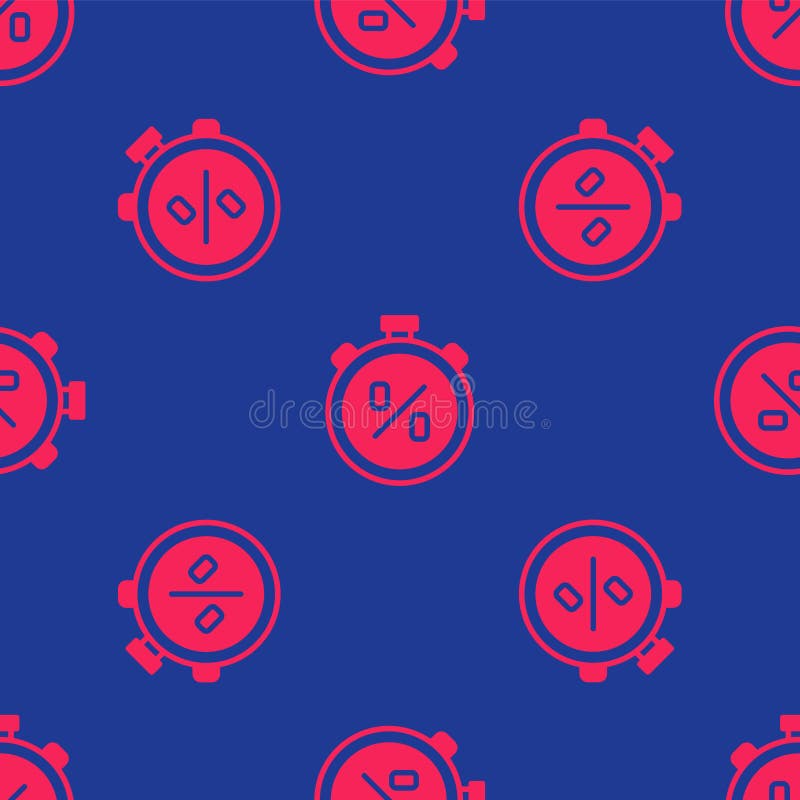 Red Stopwatch with Percent Discount Icon Isolated Seamless Pattern on ...