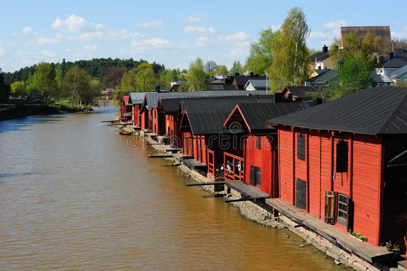 Red Storage Buildings in Porvoo Stock Photo - Image of blue, museum ...