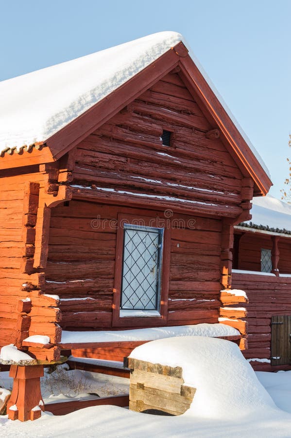 Red Storage House in Winter Stock Photo - Image of wood, landscape ...