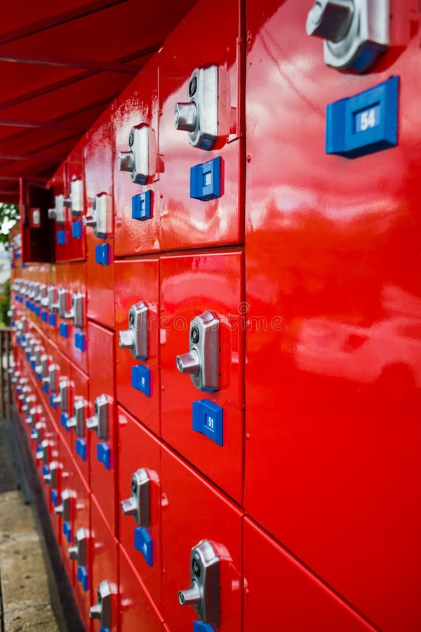 Red Storage Lockers at Fair Stock Photo - Image of metal, shiny: 33012646