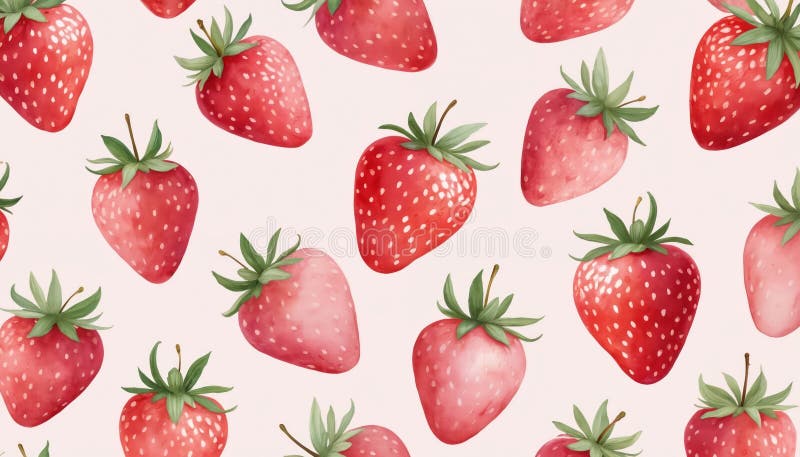Red Strawberries Pattern in Seamless Repeating Design on White ...