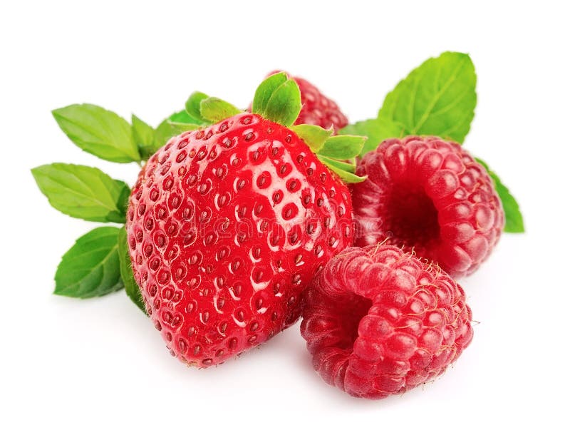 Red Strawberries and Raspberries Stock Photo - Image of clipping, path ...