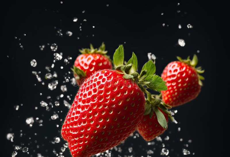Red Strawberry Falling into Water Splash Stock Photo - Image of bubble ...