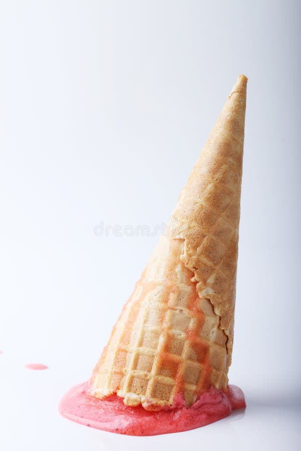 Red Strawberry Ice Cream Cone Dropped Melt Stock Image - Image of drop ...