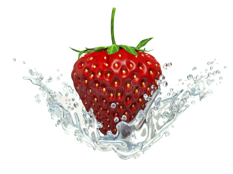 Red Strawberry Inside Flowing Water on White Background Stock ...