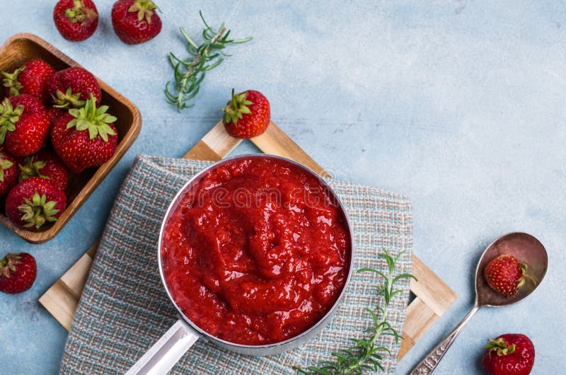 Red strawberry jam stock image. Image of cold, leaf - 121385603