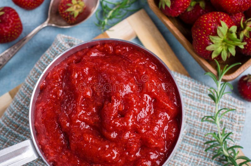 Red strawberry jam stock photo. Image of bowl, leaf - 121385686