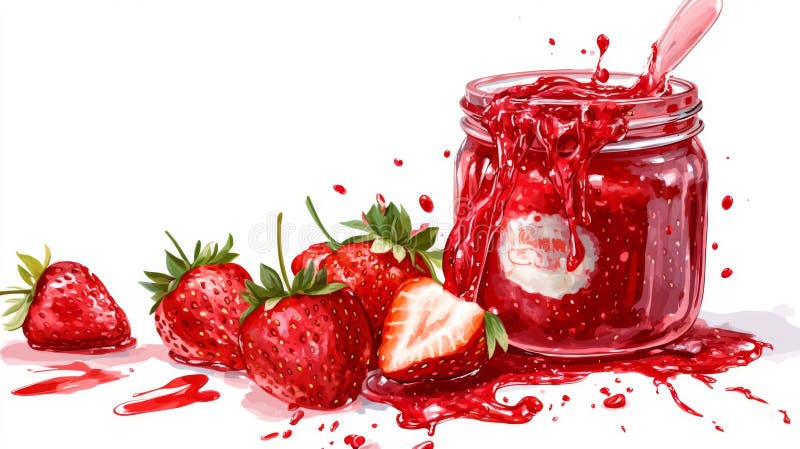 Red Strawberry Jam Splashes in Glass Jar Stock Illustration ...