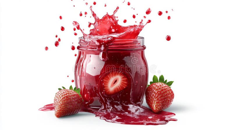 Red Strawberry Jam Splashing from Glass Jar Stock Illustration ...