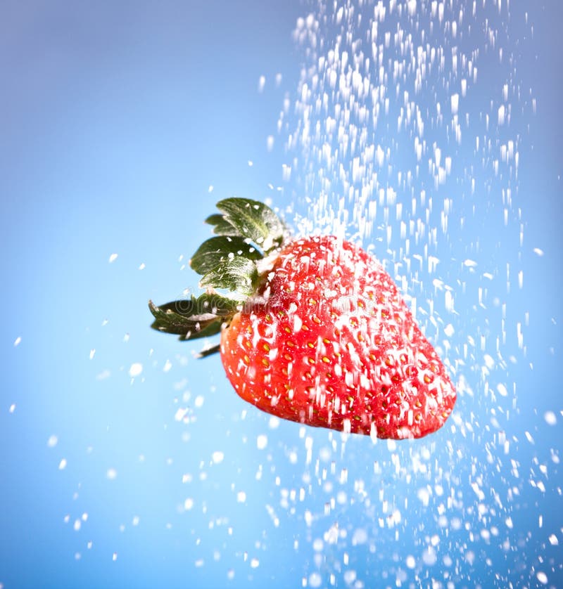 Red Strawberry Sprinkled with White Sugar Stock Photo - Image of ...