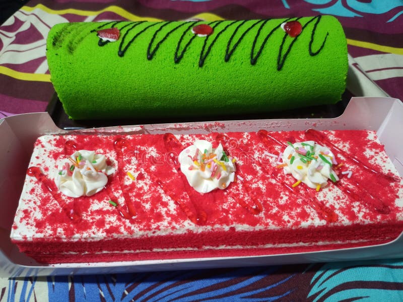 Red Strawberry Sweet Bread and Green Pandan Stock Image - Image of ...