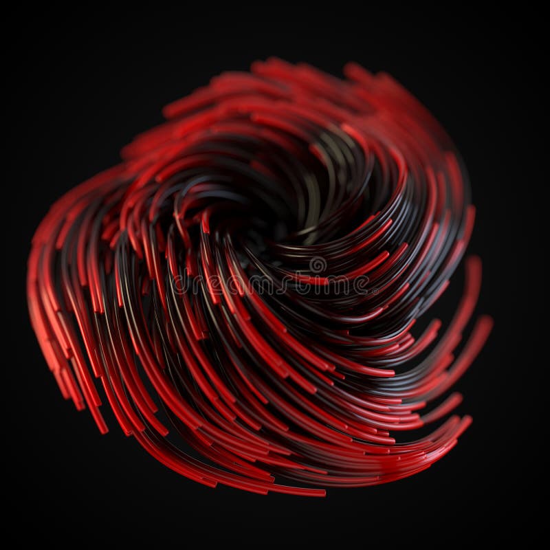 Red Strings Growing and Twisting on Air. 3d Illustration with Black ...