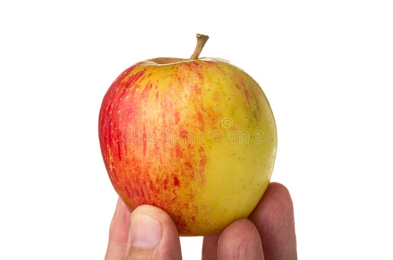 Red Apple Supported on Fingers of Man Isolated on White Stock Photo ...