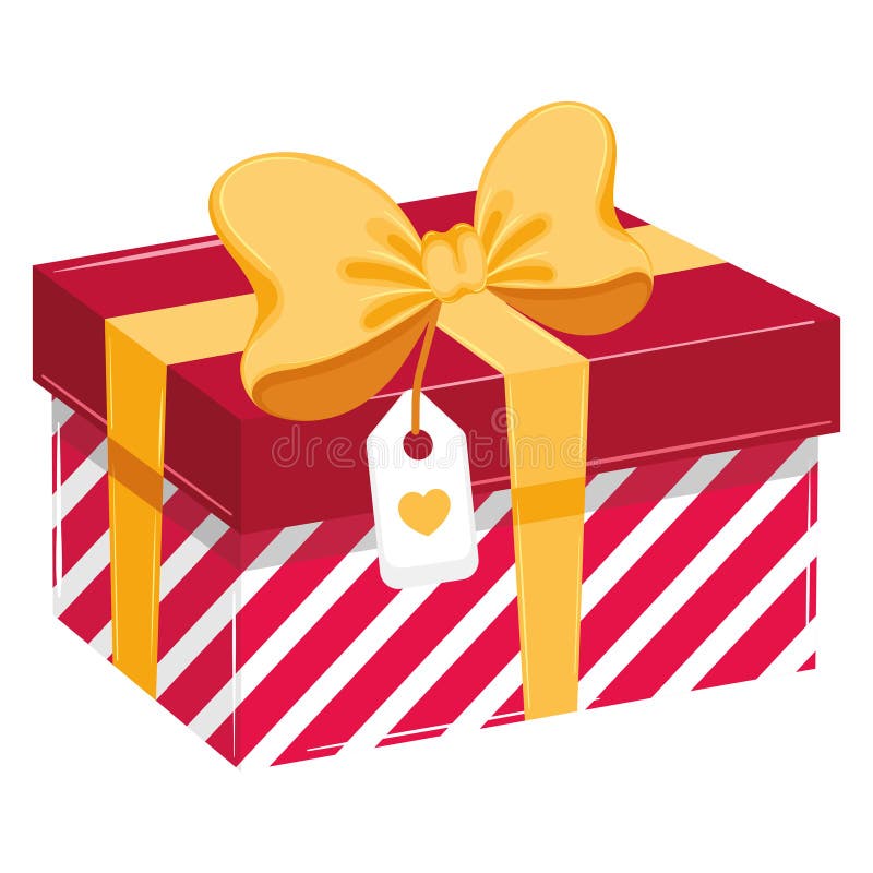 Red Striped Gift Box with Yellow Ribbon and Bow Vector Stock ...