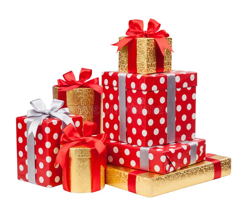 Red Striped Gold Boxes Gifts Tied Bows White Stock Photos - Free ...
