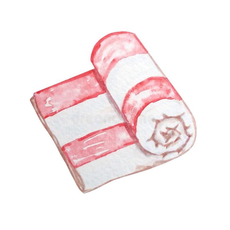 Red Striped Watercolor Beach Towel Stock Illustration - Illustration of ...