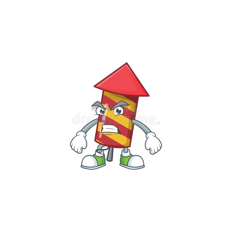 Red Stripes Fireworks Rocket Cartoon Character Style with Angry Face ...
