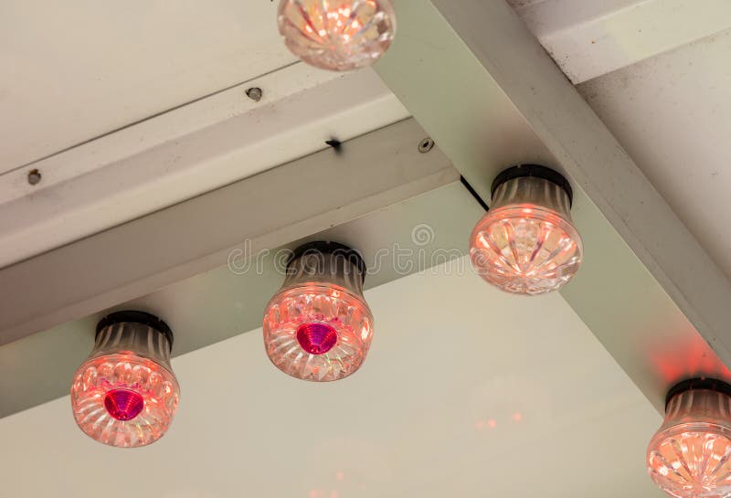 Red Strobe Lights on Metal Ceiling Stock Photo - Image of room, design ...